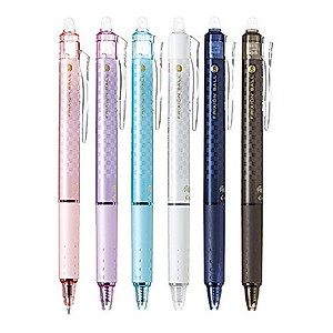 Pilot Frixion Knock Ball Retractable Erasable Gel Ink Pen, Design Series Chequered Pattern, Black Ink,0.5mm, 6 Designs Set