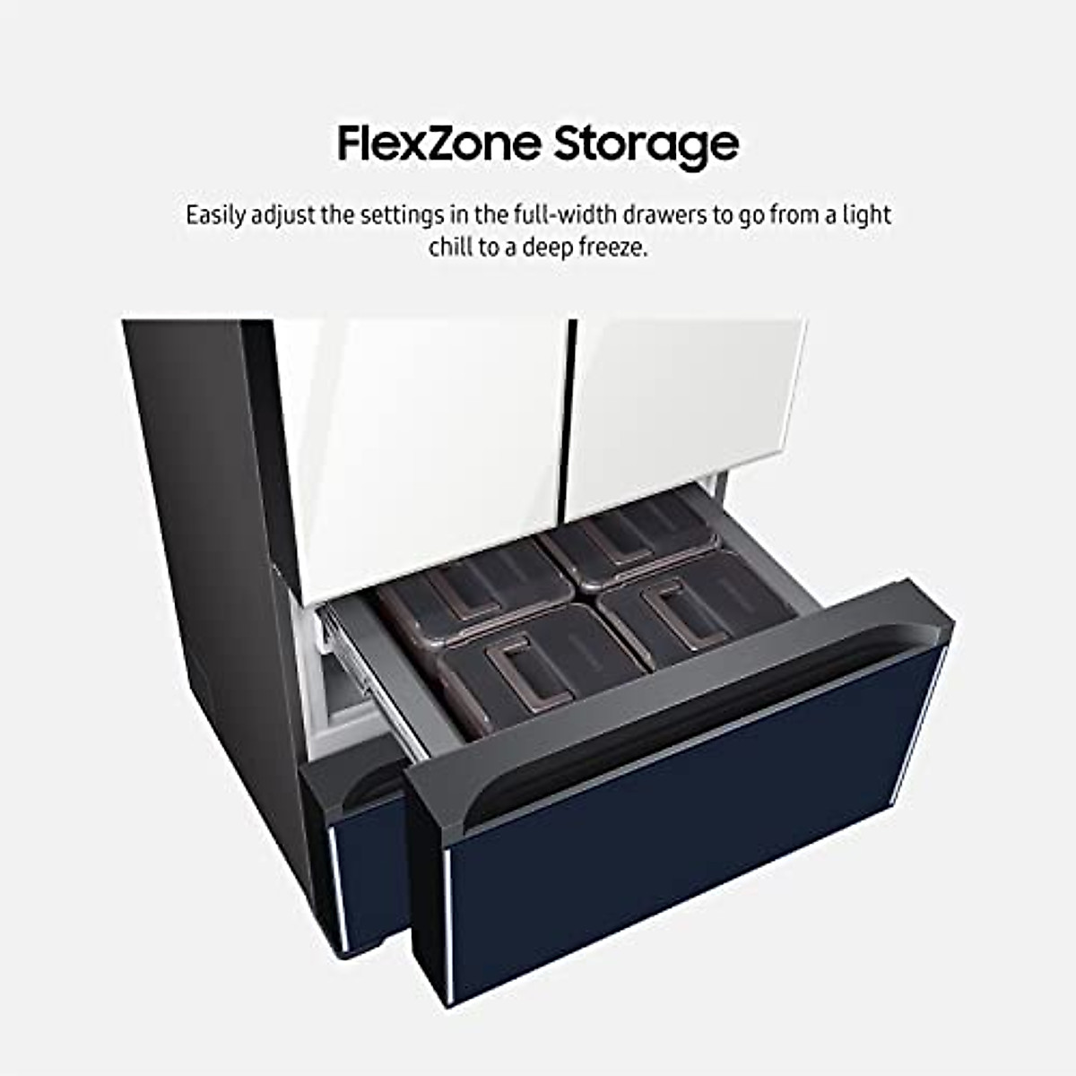 SAMSUNG 17.3 Cu Ft Smart Kimchi & Specialty 4-Door French Door Refrigerator w/ Freezer, Precise Cooling, Large Capacity, RQ48T94B277/AA, White Navy Glass