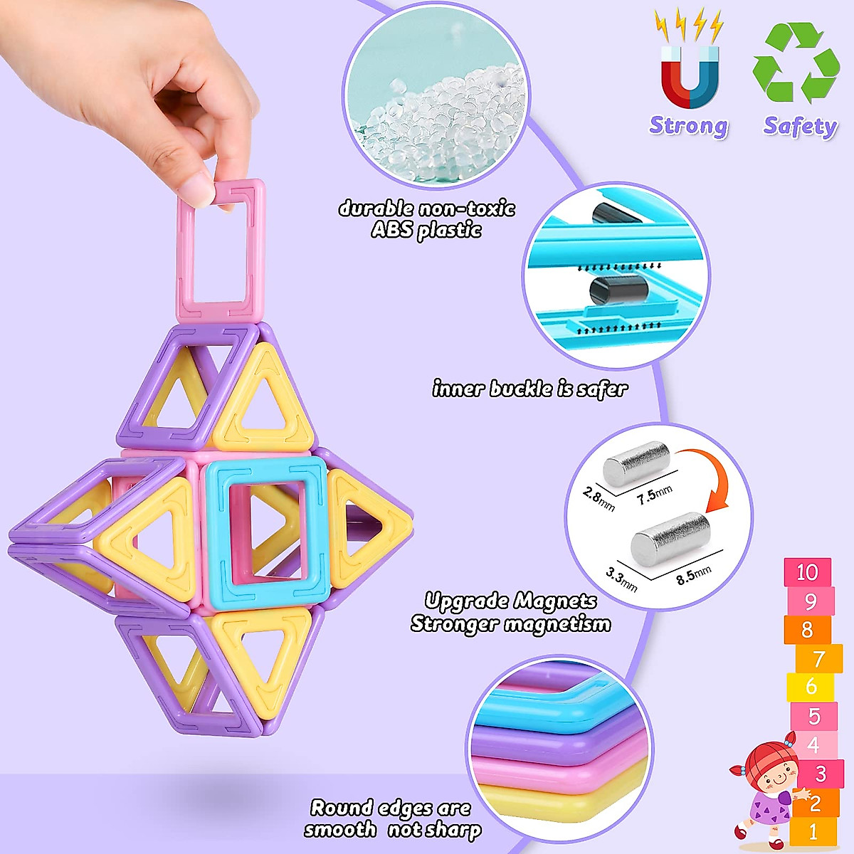 54 PCS Magnetic Blocks, Toddler Toys for 3+ Year Old Girls & Boys, Magnetic Tiles Castle Building Blocks Princess Toys, Birthday Gifts for 3 4 5 6 7 8 Year Old, Learning STEM & Sensory Toys for Kids