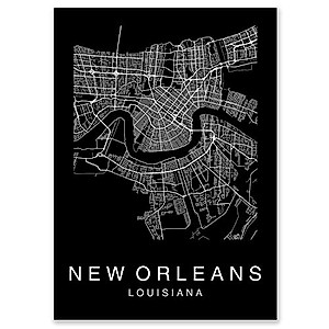 Custom Map Wall Art Print Poster 3 Pieces City Map Street Black & White