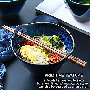 Farielyn-X Porcelain Ramen Bowls Set of 2(8 pcs), 28 Ounce Japanese Ramen Udon Noodle Miso Bowl with Chopsticks & Spoons & Dipping Dishes, Unique Reactive Glaze Bowl, Dishwasher & Microwave Safe