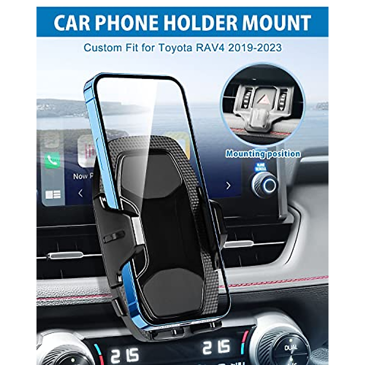Cartist Car Phone Holder Mount Fit for Toyota RAV4 2019-2023 Accessories Adjustable Air Vent Mount Holder Cradle (ONLY Fit Danger Button Have Knob Dial) Compatiable with All Smartphones