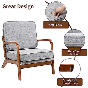 WQSLHX Upholstered Modern Accent Chair, Linen Fabric Lounge Reading Armchair with Wooden Frame, Comfortable Leisure Reception Chair for Living Room, Bedroom (Gray)