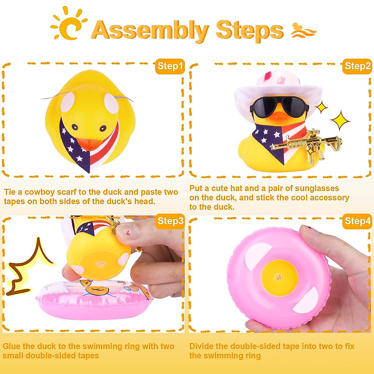 MuMyer Cowboy Duck Car Dashboard Decorations Rubber Duck Car Ornaments with Cool Accessories Mini Swim Ring Sun Hat Sunglasses Scarf or Necklace for Dashboard Decoration