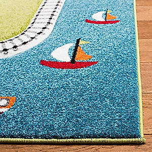 SAFAVIEH Carousel Kids Collection 5'3" x 7'6" Green / Ivory CRK192Y Neighborhood Nursery Playroom Area Rug