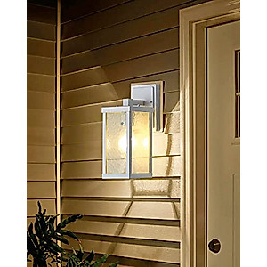 Youroke Outdoor Wall Lantern White, Modern Waterproof Wall Sconces Light Fixtures, Anti-Rust Aluminum Wall Mount Lamp with Water Ripple Glass Shade, Porch & Patio Lights for House Garden Entryway