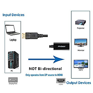 Anbear DisplayPort to HDMI Adapter, Display Port to HDMI Cable(Male to Female) for DisplayPort Enabled Desktops and Laptops Connect to HDMI Displays (1, Black)