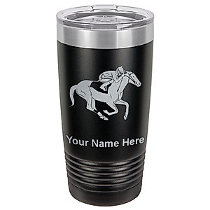 LaserGram 20oz Vacuum Insulated Tumbler Mug, Horse Racing, Personalized Engraving Included (Black)