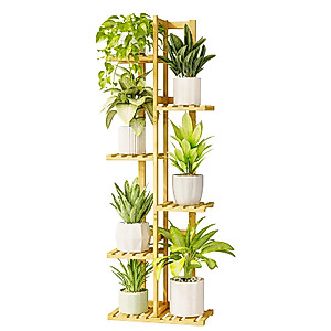 Bamworld Bamboo Plant Stand Indoor, 6 Tier Tall Plant Shelf for Multiple Plants, Tiered Corner Flower Stand for Window Garden Balcony Home Decor Living Room Bedroom