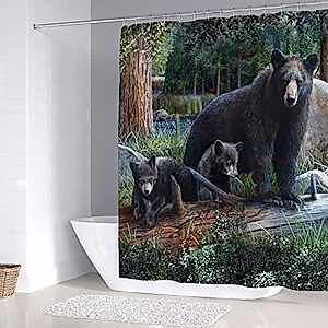 Funny Black Bear Shower Curtain Set,Bathroom Sets with Shower Curtain and Rugs,Bathroom Decor Shower Curtain Sets- 70.86" x 70.86" Shower Curtain,12 Hooks,Non-Slip Bath Mat,Contour Mat