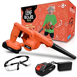 Deluxe Lithium Edition My First Leaf Blower from DIYjr - Real Leaf Blower for Kids Child Size Yard Tools for Children Family Quality Time, Gender Neutral Boys and Girls Junior Lawn and Garden Set