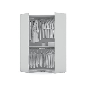 Manhattan Comfort Rockefeller Ultra Modern Open Corner Bedroom Closet with 2 Hanging Rods, 65.91", White