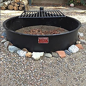 Pilot Rock 30 Inch Heavy Duty Steel Ground Fire Pit Ring Insert Liner and Metal Cooking Grate for Grilling, Camping, and Backyard Bonfires, Black