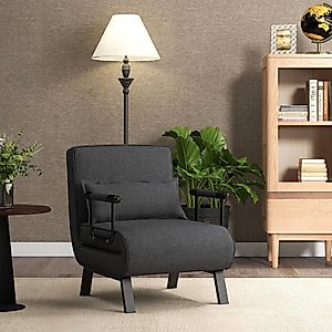 HOMGX, Leisure Recliner Sleeper w/ 6 Adjustable Position Backrest Lounge Seat, Folding w/High Elastic Sponge 4-in-1 Convertible Sofa Chair Bed, Grey