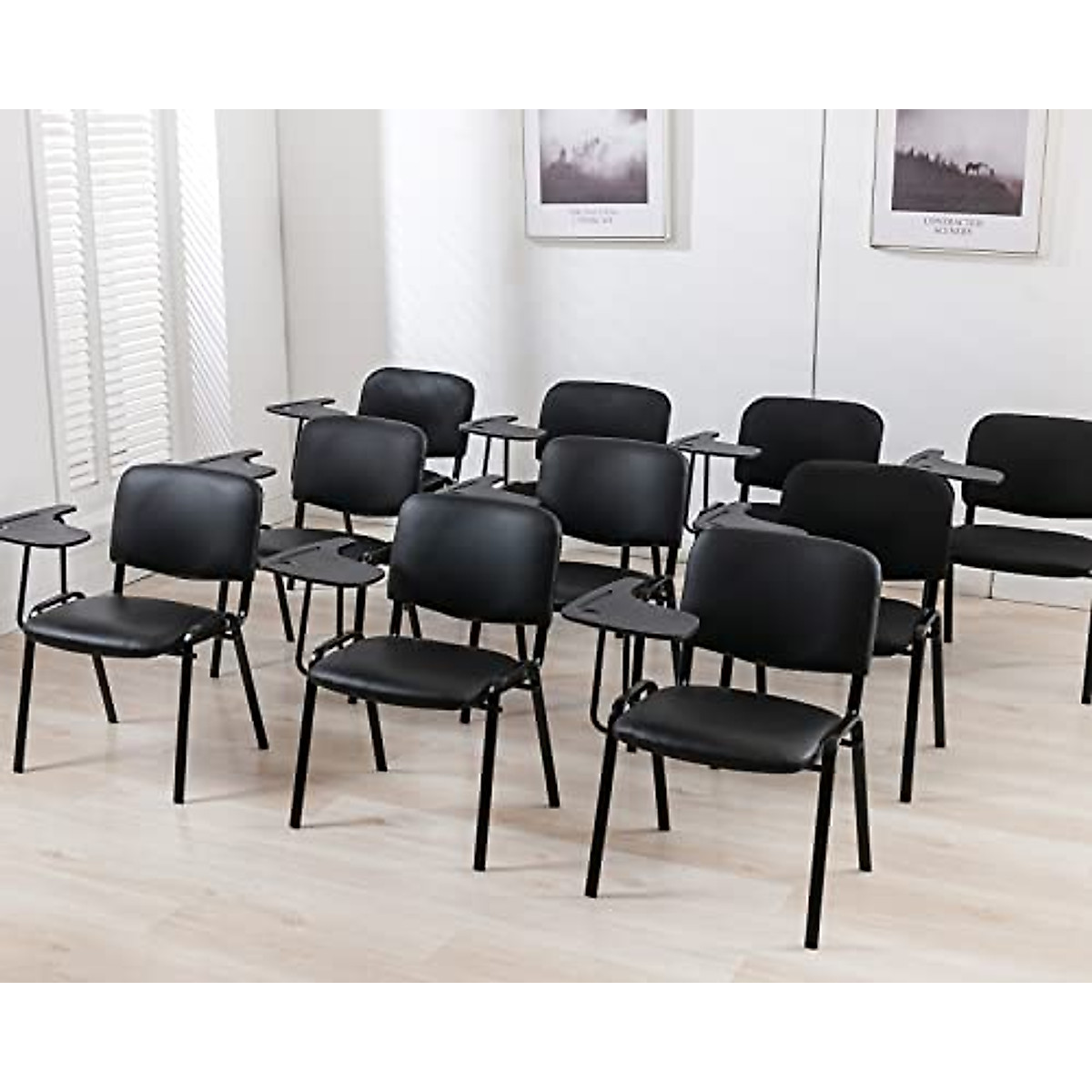 HNY Black Tablet Arm Chairs Set of 15, Mesh Office Waiting Room Chairs Guest Nesting Stacking Chairs, Reception Chairs with Flip-Up Table Conference Chairs for School Classroom Training Meeting Room