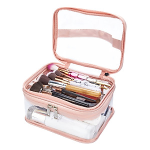 HAOGUAGUA Double Layer Clear Cosmetic Bag Makeup Bag, Waterproof Travel Toiletry Bag, Transparent PVC Hair & Nail Accessories Pouch Beach Bag Organizer (Pink)