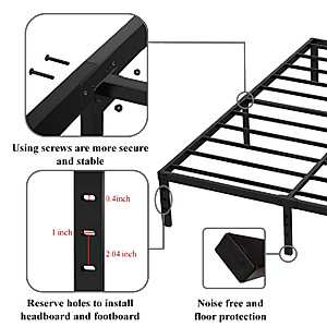 Queen Bed Frame No Box Spring Needed, 14 Inch Heavy Duty Metal Platform Bed Frame Queen Size, 1200lbs Steel Slats Support, Easy Assembly, Black