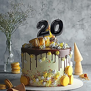 LUTER 2.76 Inch Number Birthday Candles, 3D Diamond Shape Birthday Cake Candles Cake Topper Decoration for Wedding Anniversary Graduation Party Kids Adults (Black)(2)