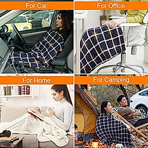 Car Electric Heated Blanket, 12V Cigarette Lighter Plug In Portable Emergency Heating Blanket, Small Fleece Car Warming Blanket, Winter Essential Accessories for Car Travel Camping SUV RV (Blue&White)