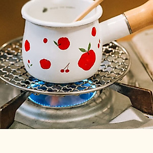 Enamel Coffee Milk Pot Wood Handle Pan Cookware Breakfast Oatmeal Cooking Gas Stove Induction Pan