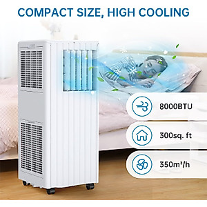 Takywep Portable Air Conditioner for Room up to 350 sq.ft, 8,000BTU A/C Unit with Dehumidifier and Cooling, 24Hour Timer, Sleep Mode, Remote Control, Window Installation Kit