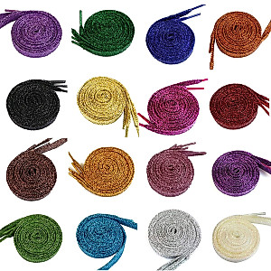 MarJunSep Shimmery glitter 42" Solid Colors Flat Shoelaces Shoe Laces strings for Teams Cheer Dance Sneakers