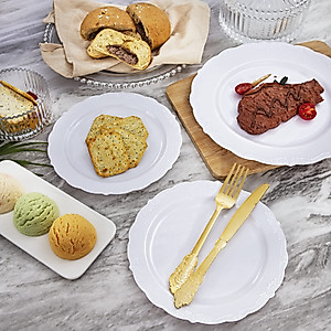 DaYammi 60PCS White Plastic Plates, Heavy Duty White Disposable Premium 7.5inch Dessert Cake Salad Appetizer Plates Hard Plastic Platos Disposable for Party Wedding