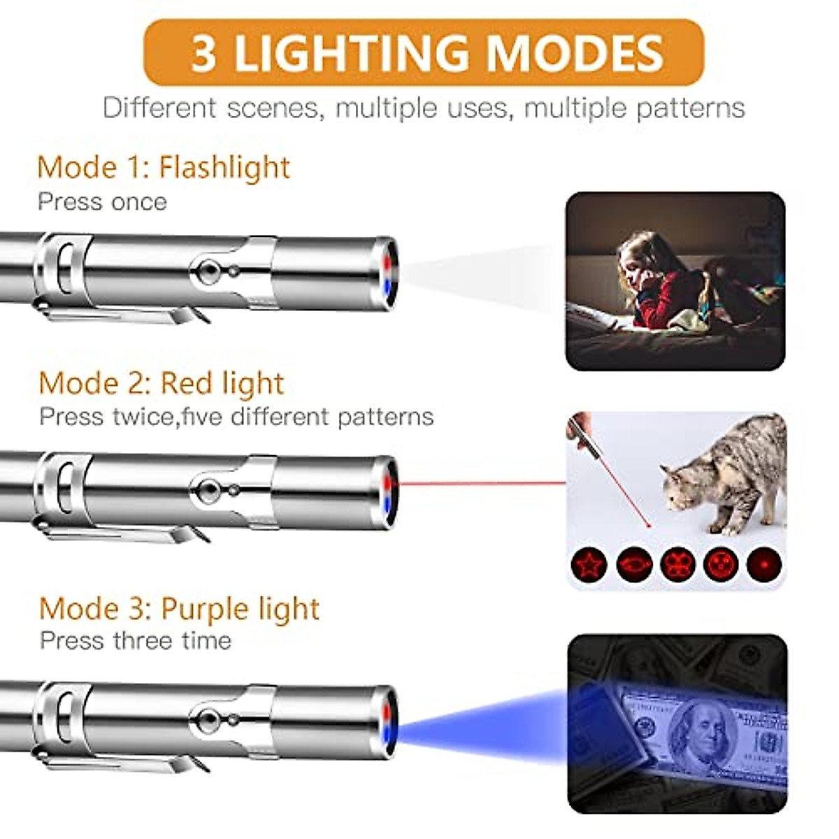 Decflow Cat Toy Interactive Cat Pointer Toys for Indoor Cat and Dog Play Chase Exercise, Rechargeable Handheld Kitten Toys with Rotary USB Charging.