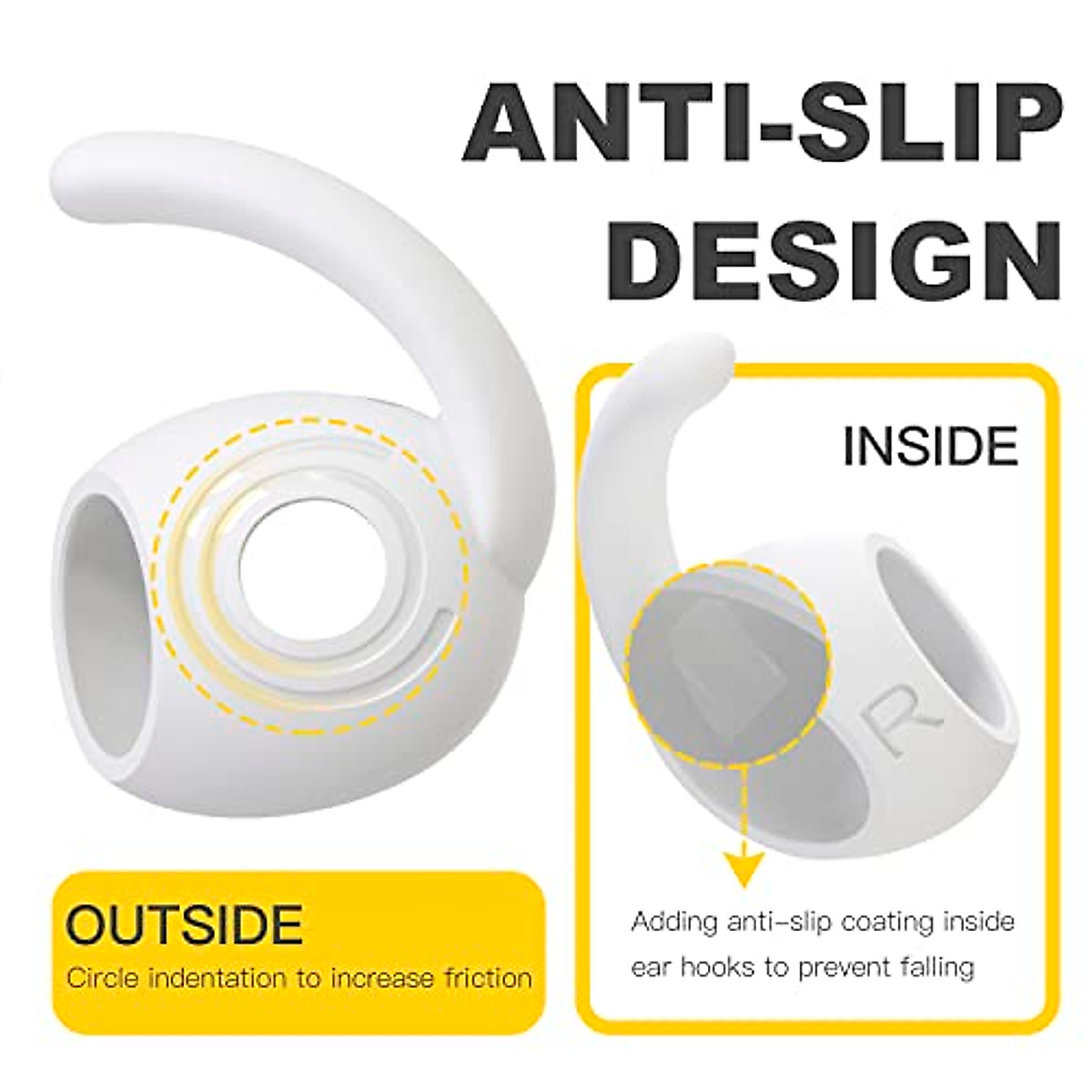 3 Pairs DamonLight Ear Hooks for AirPods Pro 2 Anti-Slip Anti-Scratches Sport Ear Tips Compatible with AirPods Pro 2nd Generation 2022 Released - White