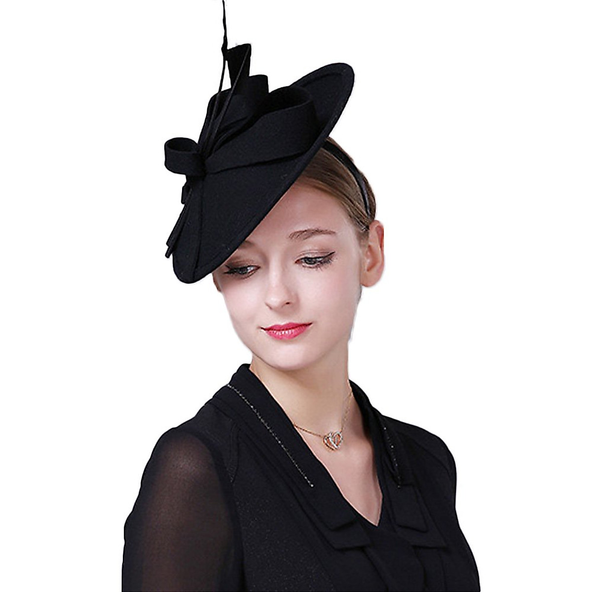 F FADVES Vintage Womens Dress Fascinator Wool Pillbox Hat Formal Church Wedding Tilt Hat Black