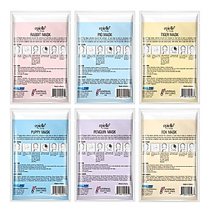Epielle Animal Character Sheet Masks | Korean Beauty Masks for All Skin Types | Pack of 6 | Kids Face Mask, Birthday Party Gift, Girls' Night, Spa Day, Spa Night | Korean Skincare
