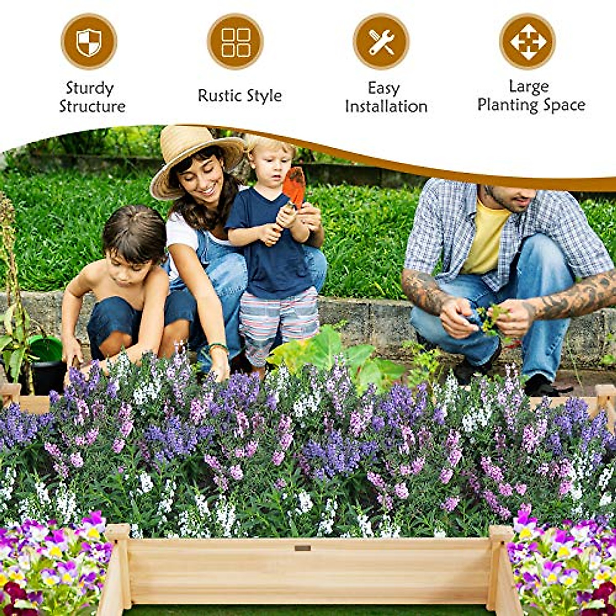 Giantex U-Shaped Raised Garden Bed, Wood Raised Garden Planter Box for Vegetables and Flowers, Easy Assembly, Garden Container for Backyard, Patio, Balcony (92.5" Lx95 Wx11 H)