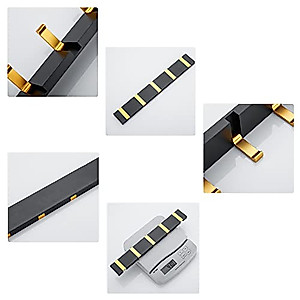 Spotact Wall Mounted Coat Rack Black Gold Metal 70 Degree Towel Hanger Hanging Clothes with 5 Hooks for Entryway Bathroom Bedroom Kitchen (T1 5 Hooks, Black Gold)