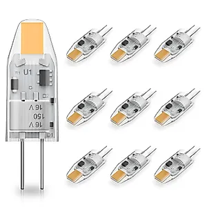 YUIIP No Flicker Led G4 Bulb Bi-Pin Base 2700K Warm White Light Bulb, Dustproof 12v 10W Halogen Replacement (2rd Generation Shockproof AC/DC Lamp) for Landscape RV 10 Pack