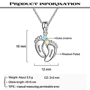 Lam Hub Fong Personalized Mother's Day Gifts for Mom Necklace with 1-6 Baby Feet Birthstone Necklace for New Mom Engrave Name Necklace for Mother Family (2 Feet)