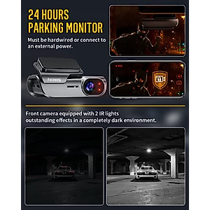 Dash Cam Front and Rear 4K Built-in 5GHz WiFi, Dual Dash Cam Front 4K/2K Rear 1080P Hidden Dash Camera for Cars, Super Night Vision, App Control, Supercapacitor, Parking Mode, G-Sensor, USB C Port
