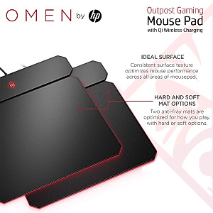 OMEN by HP Outpost Gaming Mouse Pad with Qi Wireless Charging, Custom RGB, and USB-A 2.0 Port, (6CM14AA), Black (6CM14AA#ABL)