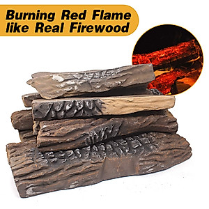 Gas Fireplace Logs,10pcs Large Faux Firepit Logs, Decorative Ceramic Wood Log Set for Indoor Outdoor Gas Insets, Vented,Ventless, Electric,Ethanol,Gel Fireplaces