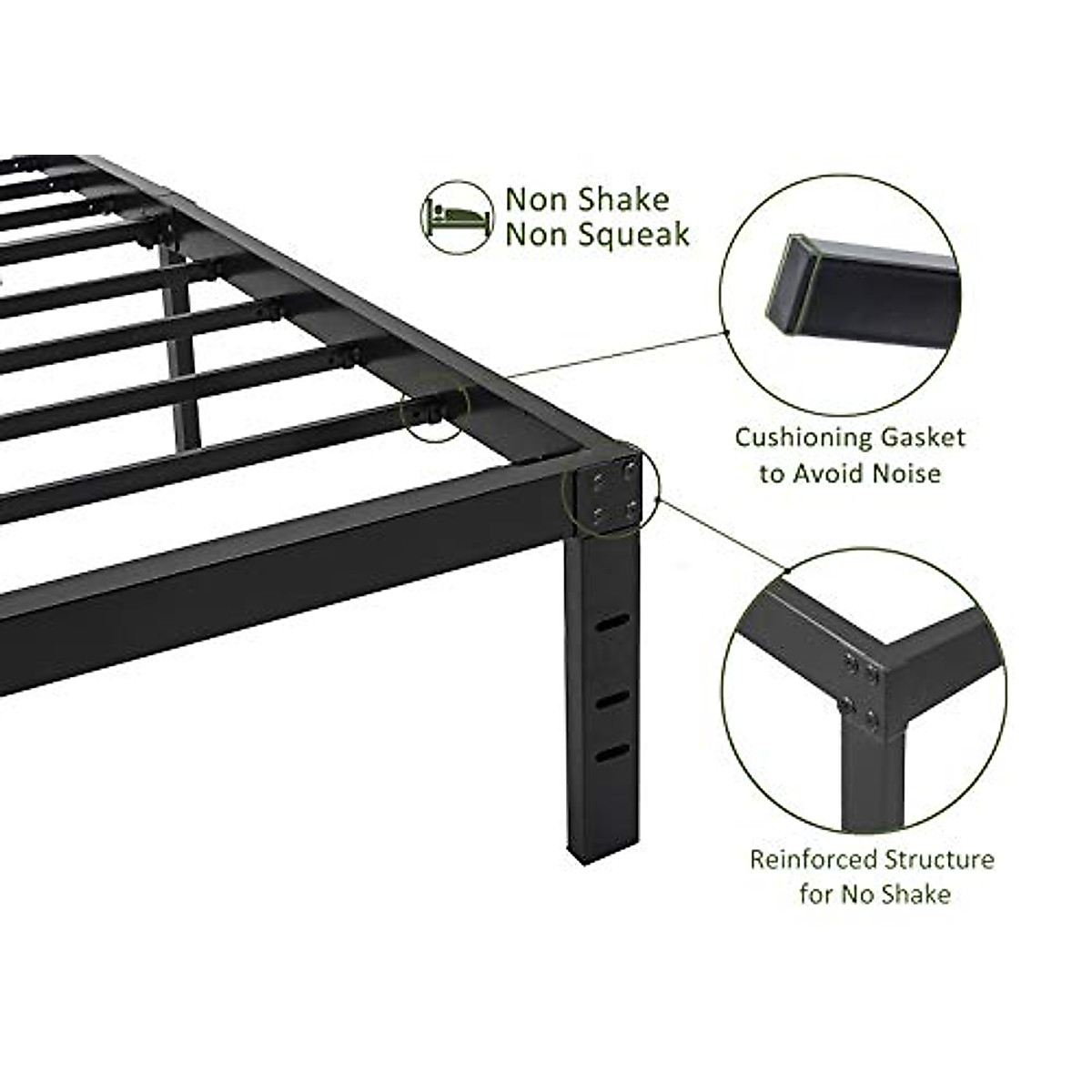 45MinST 18 Inch Maximum Storage Bed Frame/Reinforced Platform /3500lbs Heavy Duty/Easy Assembly/Mattress Foundation/Steel Slat/Noise Free, Queen