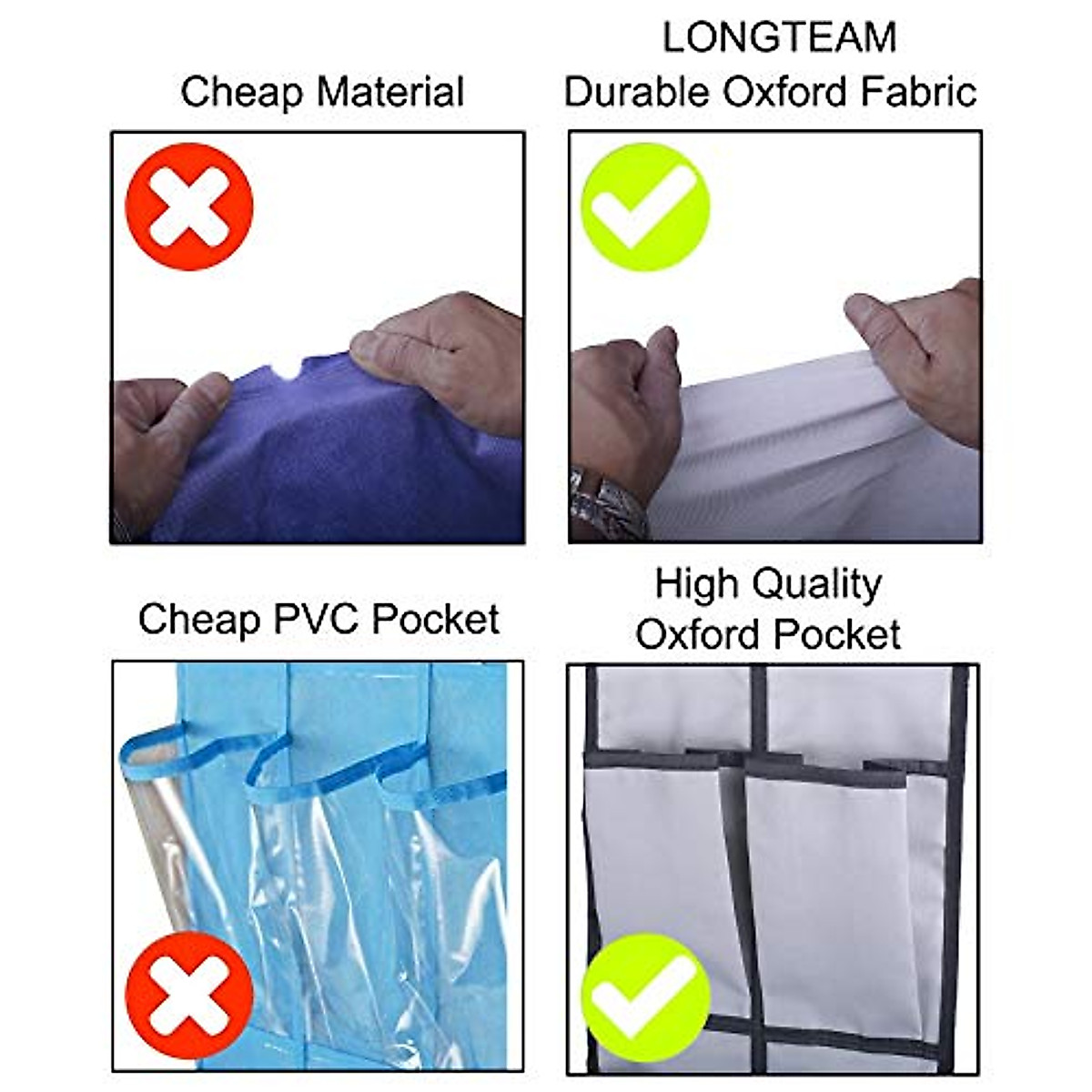 LONGTEAM Thick Oxford Fabric Over the Door Shoe Organizer 12 Pockets Hanging Shoe storage Holder for Bedroom, Bathroom and College Dorm Room (Gray)