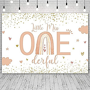 ABLIN 7x5ft Boho Rainbow Happy 1st Birthday Party Backdrop Pink Girl Little Miss Onederful Photo Background Gold Dots Pastel Party Decorations Decor Cake Table Banner Supplies