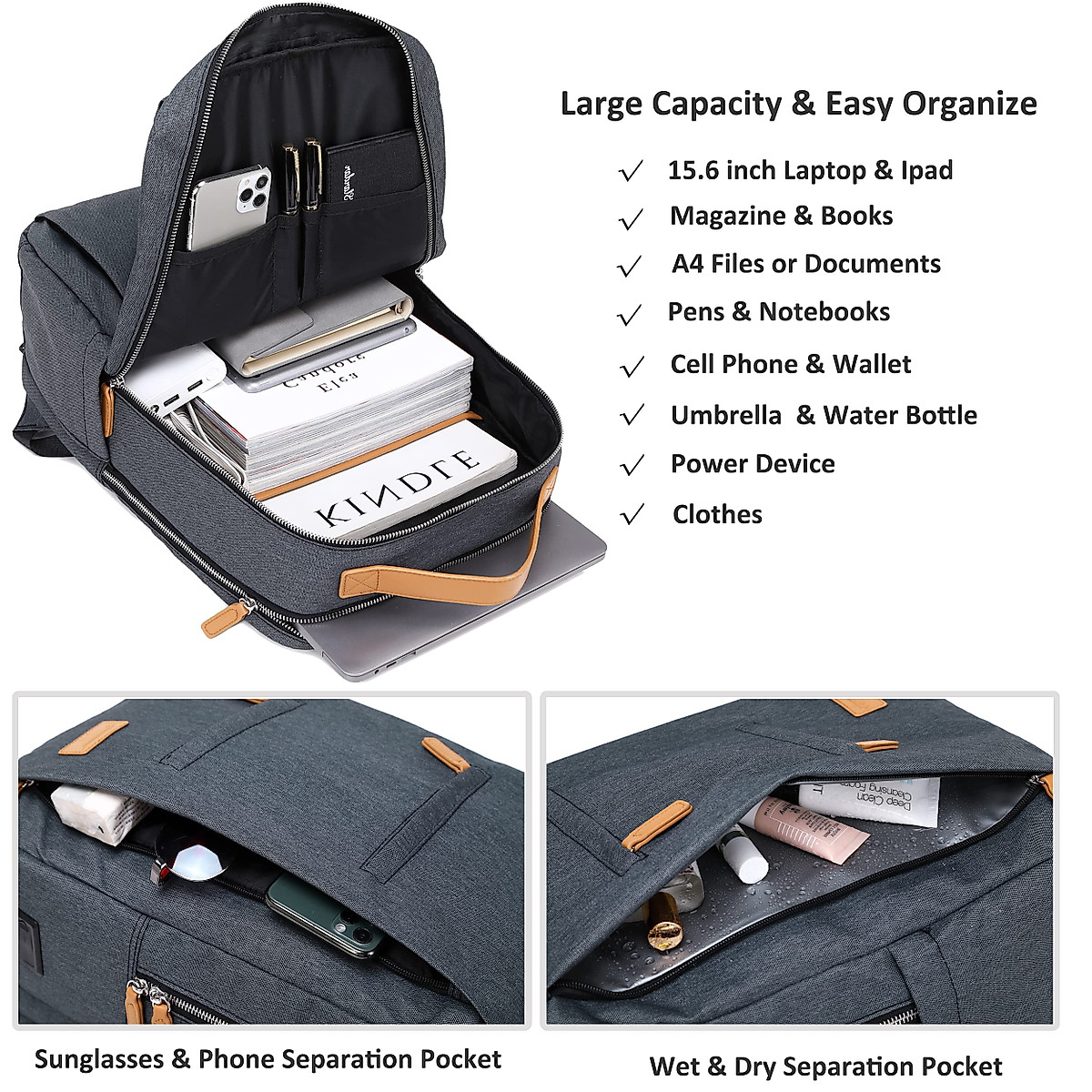 Smart Laptop Backpacks 15.6 inch for Women Men Business Travel Weekender Carry on Backpack