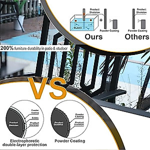 PHI VILLA Patio Dining Set Outdoor Table and Chairs Furniture Set 7 Piece, Large 60.2" Rectangle Bistro Table with Umbrella Hole and 4 Backyard Garden Chairs Support 300LBS for Deck, Lawn, Garden