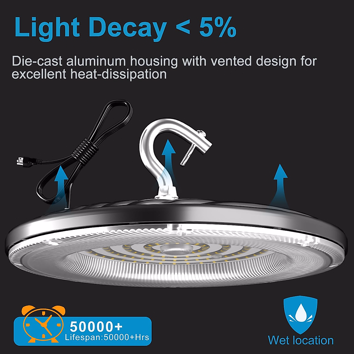 Lightdot LED High Bay Light 240W 48000LM High Bay LED Shop Lights, AC100-277V 5000K UFO LED Lights US Plug Commercial Bay Lighting - 8Pack