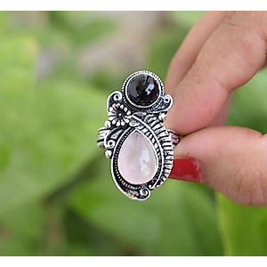 Rekha Gems Rose Quartz Ring-925 Sterling Silver Ring-Vintage Ring-Handmade Ring-Birthday Gift-Pink Gemstone Ring-Boho and Hippie Ring-Birthstone Ring-Rose Quartz Jewelry- ROS43(A) (11 US)