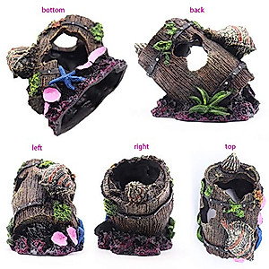Ulifery Small Cute Barrel Fish Tank Decorations Aquarium Hideaway Cave House with Shell