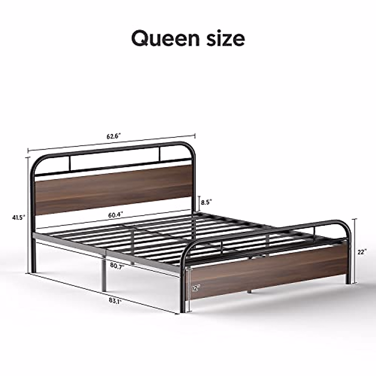 Nazhura Metal Queen Size Bed Frame Steady Platform with Engineered Wooden Headboard/Footboard (Queen)