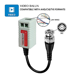 Video Balun Connectors Passive HD CVI/AHD/TVI Signal Transceivers 720P/1080P/2MP Single Channel for BNC Male Cable via CAT5/5E/6 Twisted Pair Transmitter CCTV Security Camera System 20 Pairs