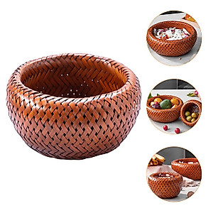 CIYODO 1pc Container Serving Wood Dining Handwoven Kitchen Bread Baskets Dishes Bowl Wooden Sundries Farmhouse Wicker for Bathroom Fruit Decorative Decoration Retro Household Xxcm