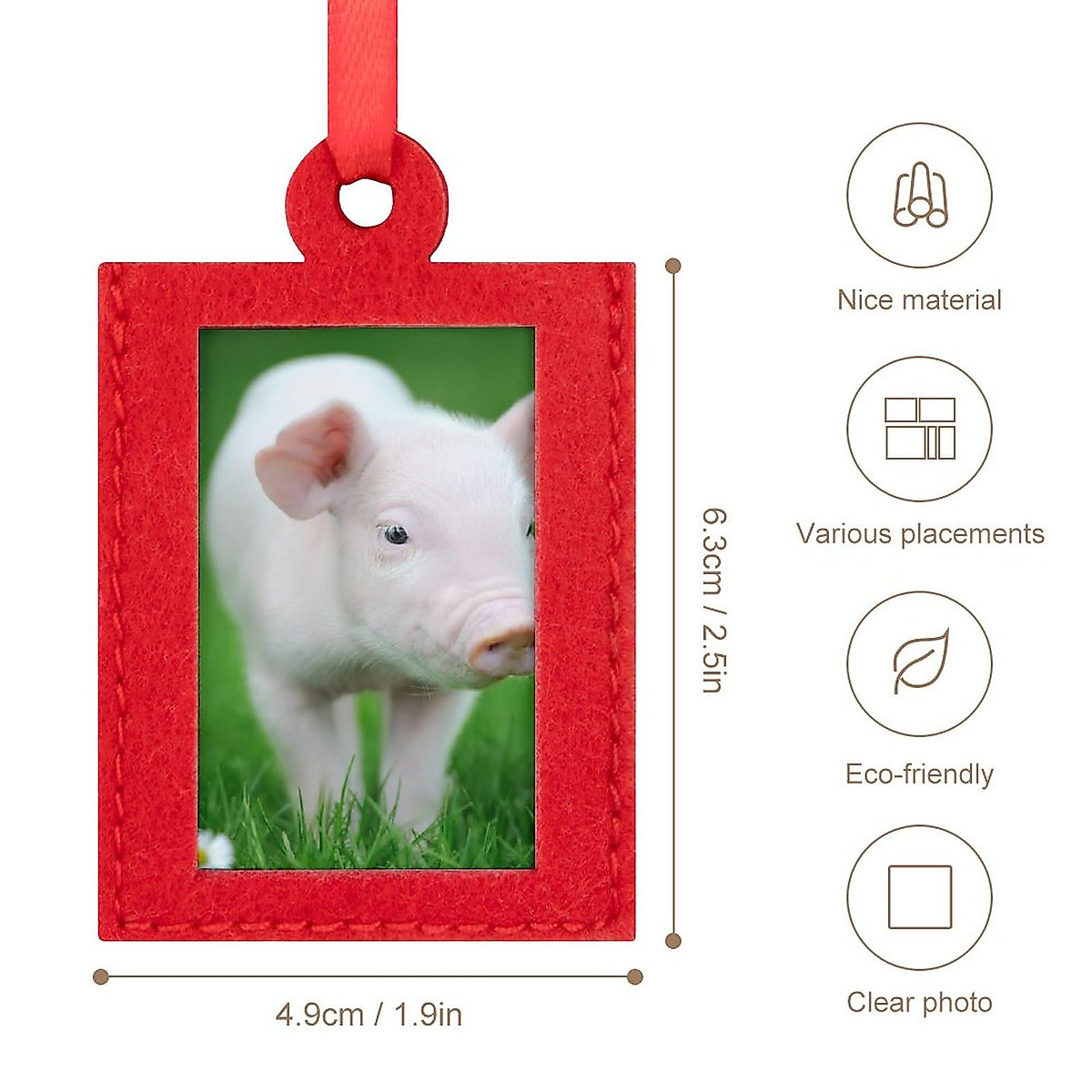 Cute Pig Christmas Photo Ornament Frame Red Picture Frame for Xmas Tree Hanging Decoration